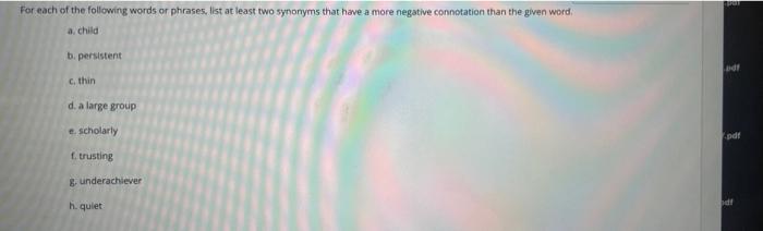 Solved For each of the following words or phrases, list at | Chegg.com