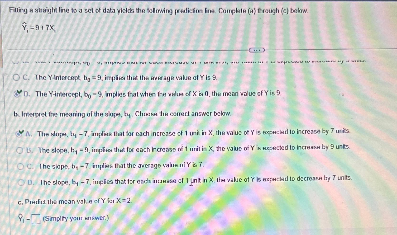 Solved Fitting a straight line to a set of data yields the | Chegg.com