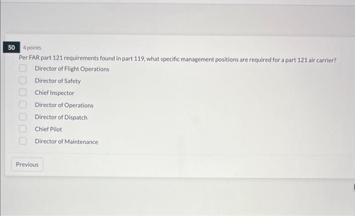 Solved Per FAR part 121 requirements found in part 119, what | Chegg.com