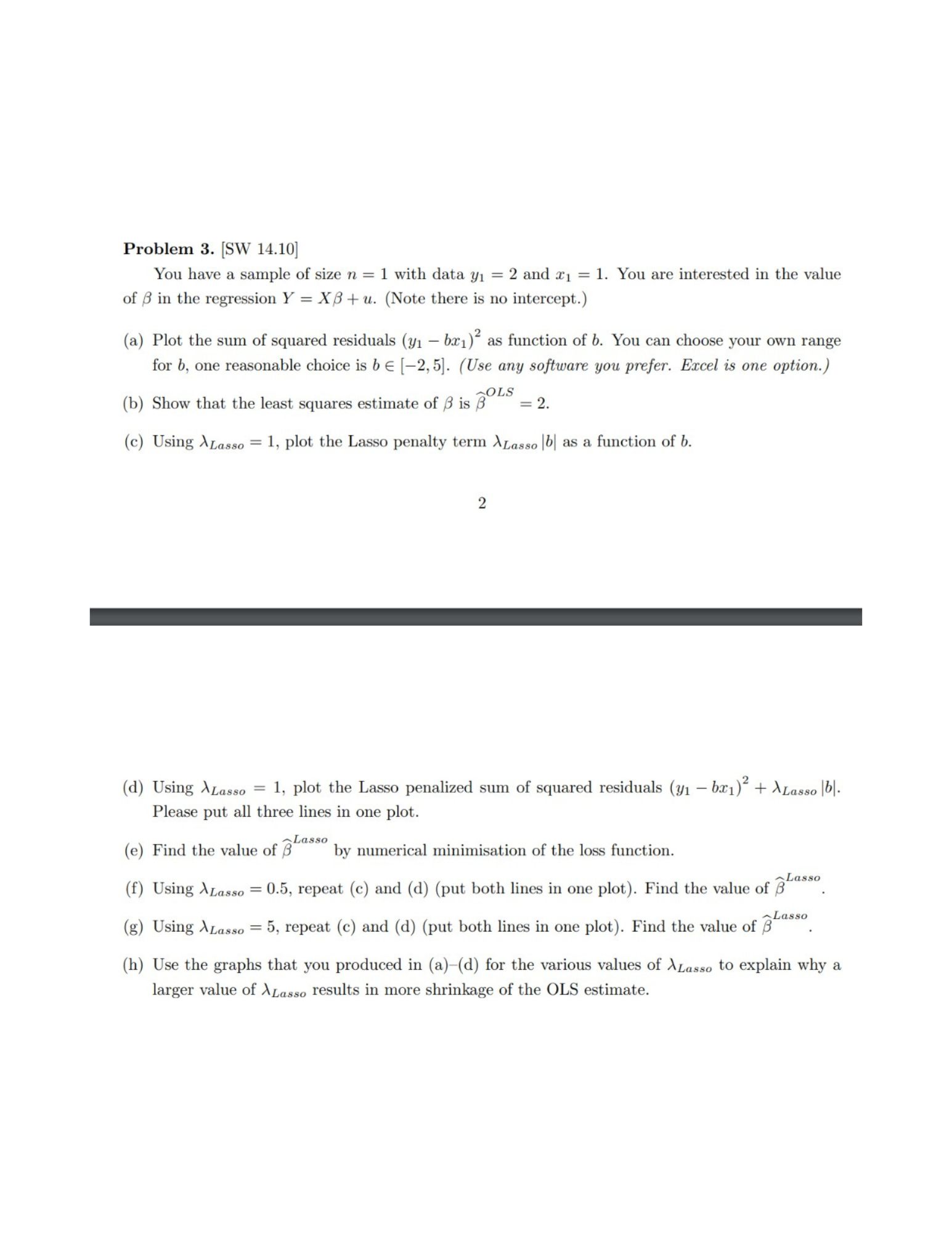 Solved Problem 3. [SW 14.10]You have a sample of size n=1 | Chegg.com