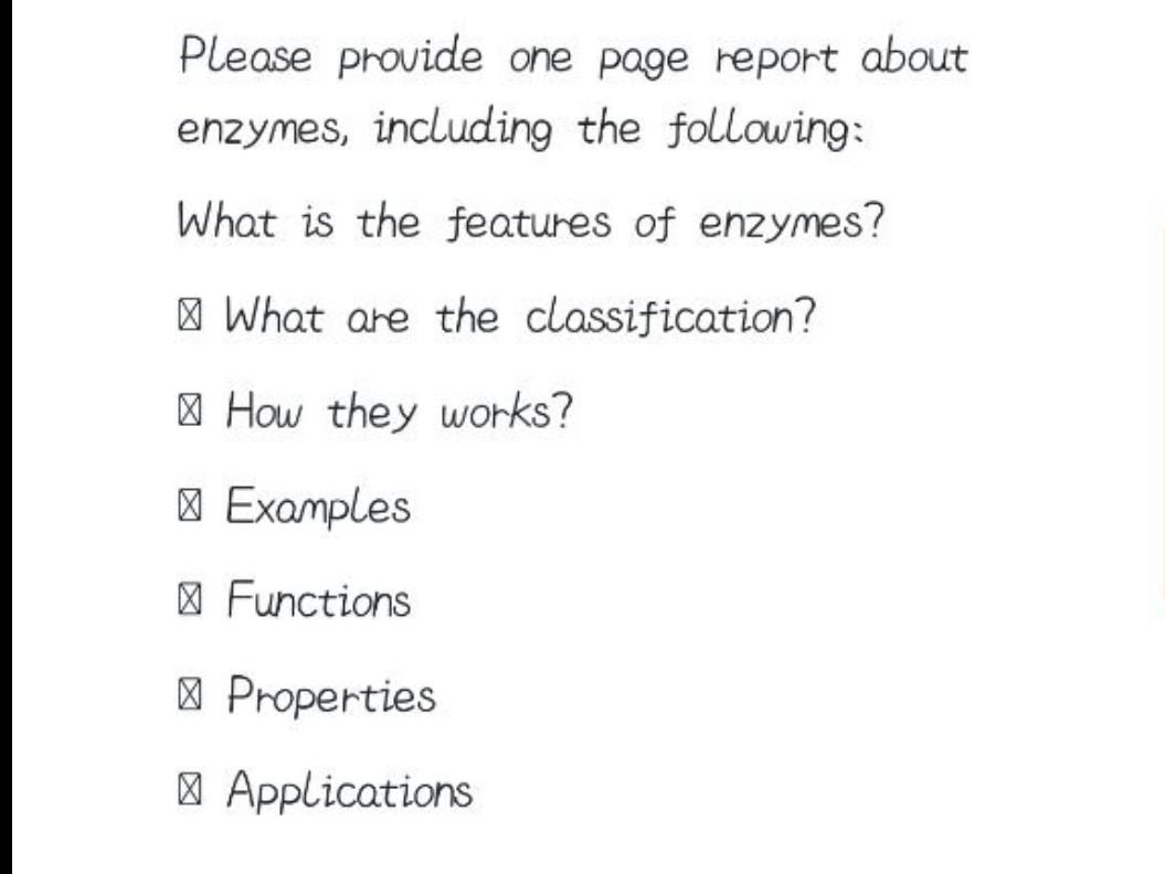 Solved Please provide one page report about enzymes, | Chegg.com