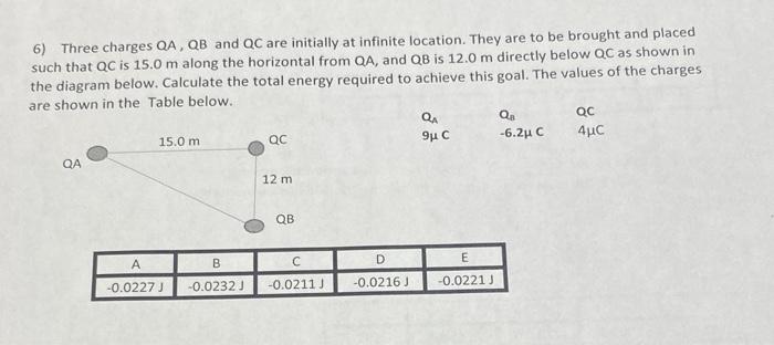 Solved 6) Three charges QA,QB and QC are initially at | Chegg.com