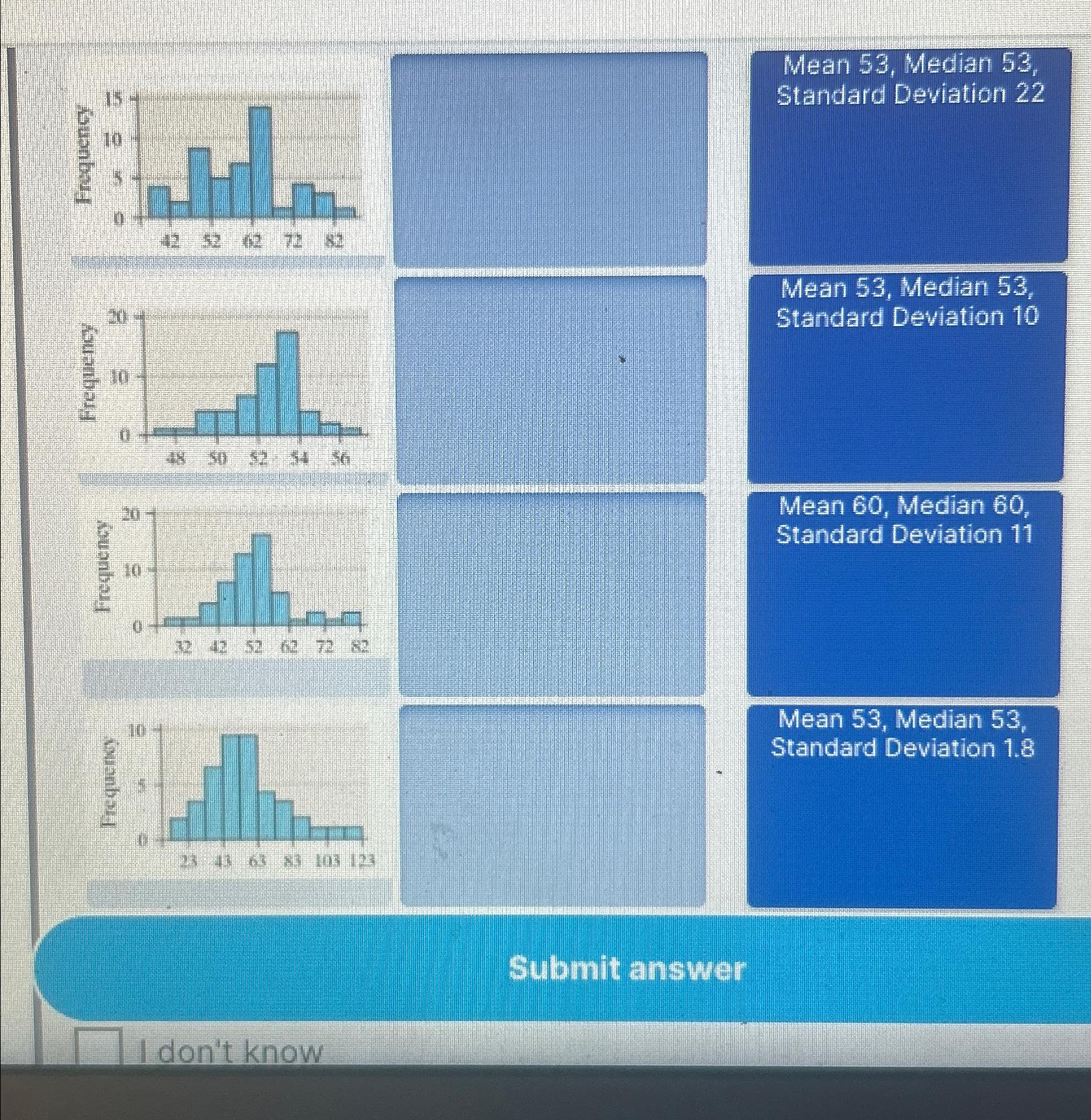 Solved Mean 53, ﻿Median 53, ﻿Standard Deviation 22Mean 53, | Chegg.com