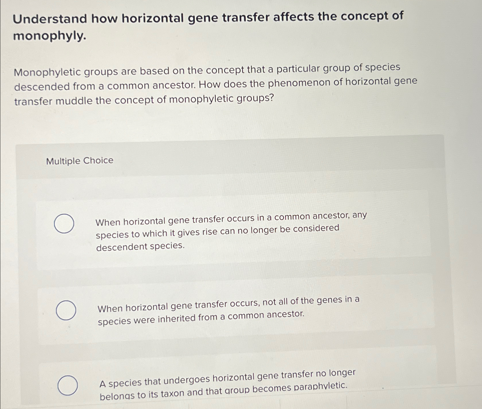 Solved Understand how horizontal gene transfer affects the | Chegg.com