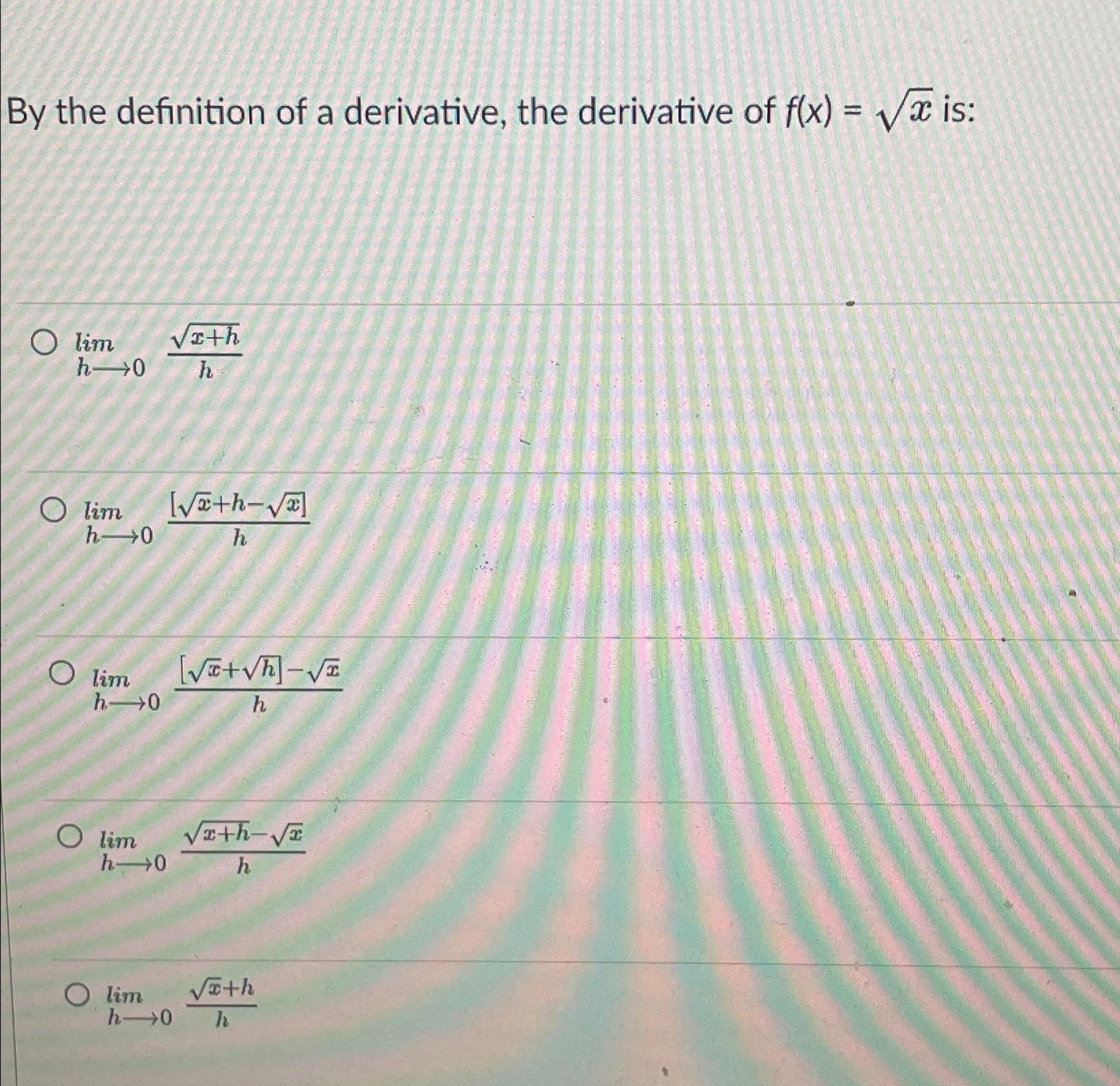 Solved By the definition of a derivative, the derivative of | Chegg.com