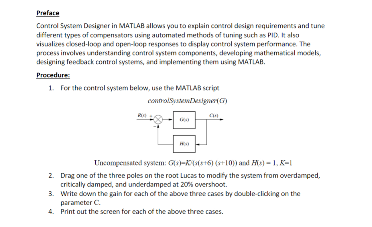 Solved PrefaceControl System Designer in MATLAB allows you | Chegg.com