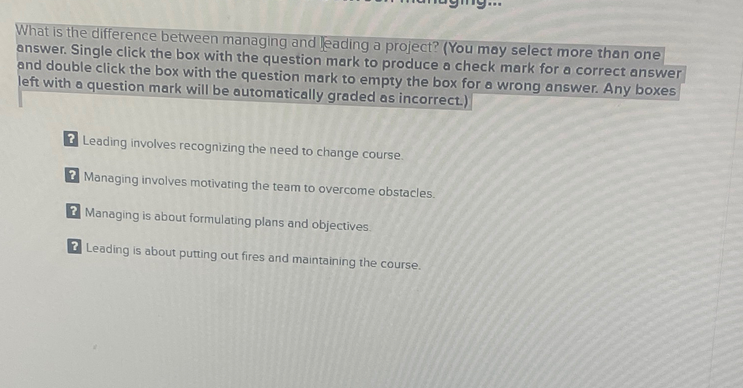 Solved What is the difference between managing and leading a | Chegg.com