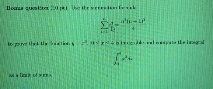 Solved Bonus question (10pt). Use the summation formula | Chegg.com