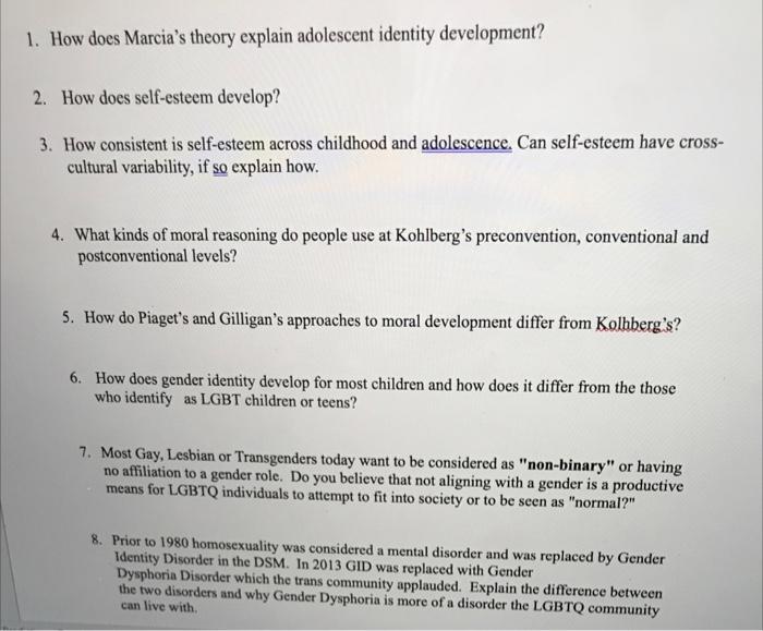 Solved 1. How does Marcia's theory explain adolescent | Chegg.com