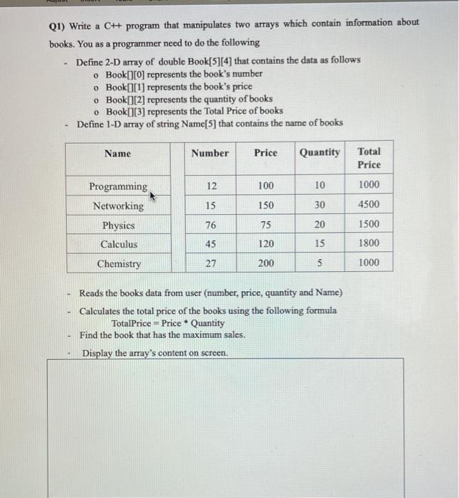 Solved Q1 Write A C Program That Manipulates Two Arrays 4837