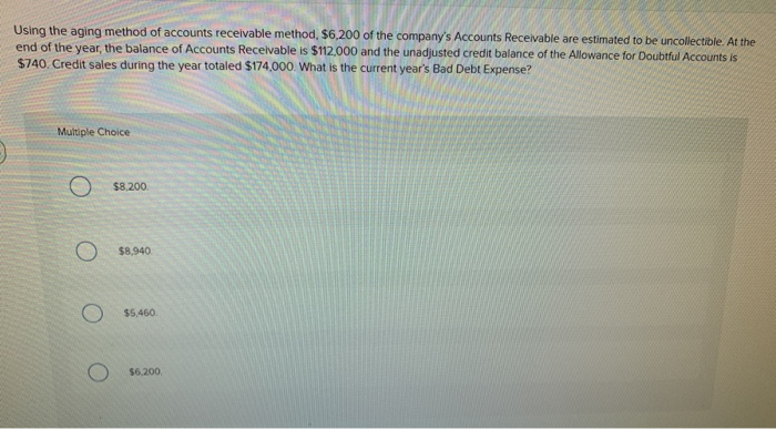 Solved Using the aging method of accounts receivable method, | Chegg.com