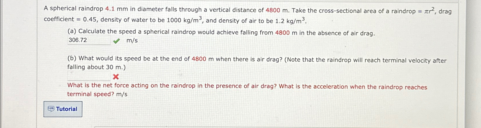 Solved A spherical raindrop 4.1mm ﻿in diameter falls through | Chegg.com