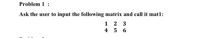 Solved Problem 1: Ask the user to input the following matrix | Chegg.com