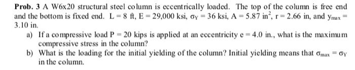 Solved Prob. 3 A W6x20 structural steel co lumn is | Chegg.com