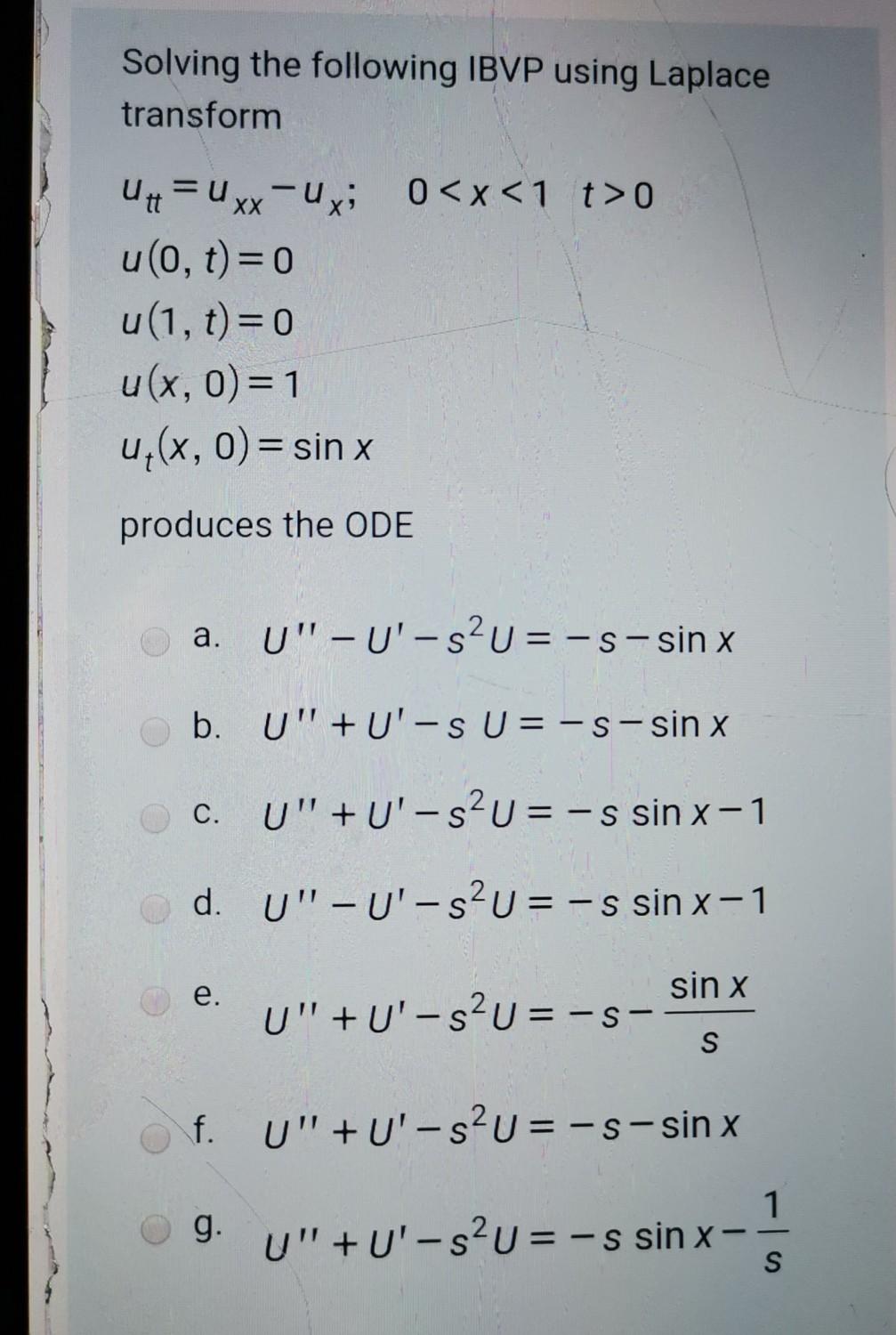 Solved Solving the following IBVP using Laplace transform 0 | Chegg.com