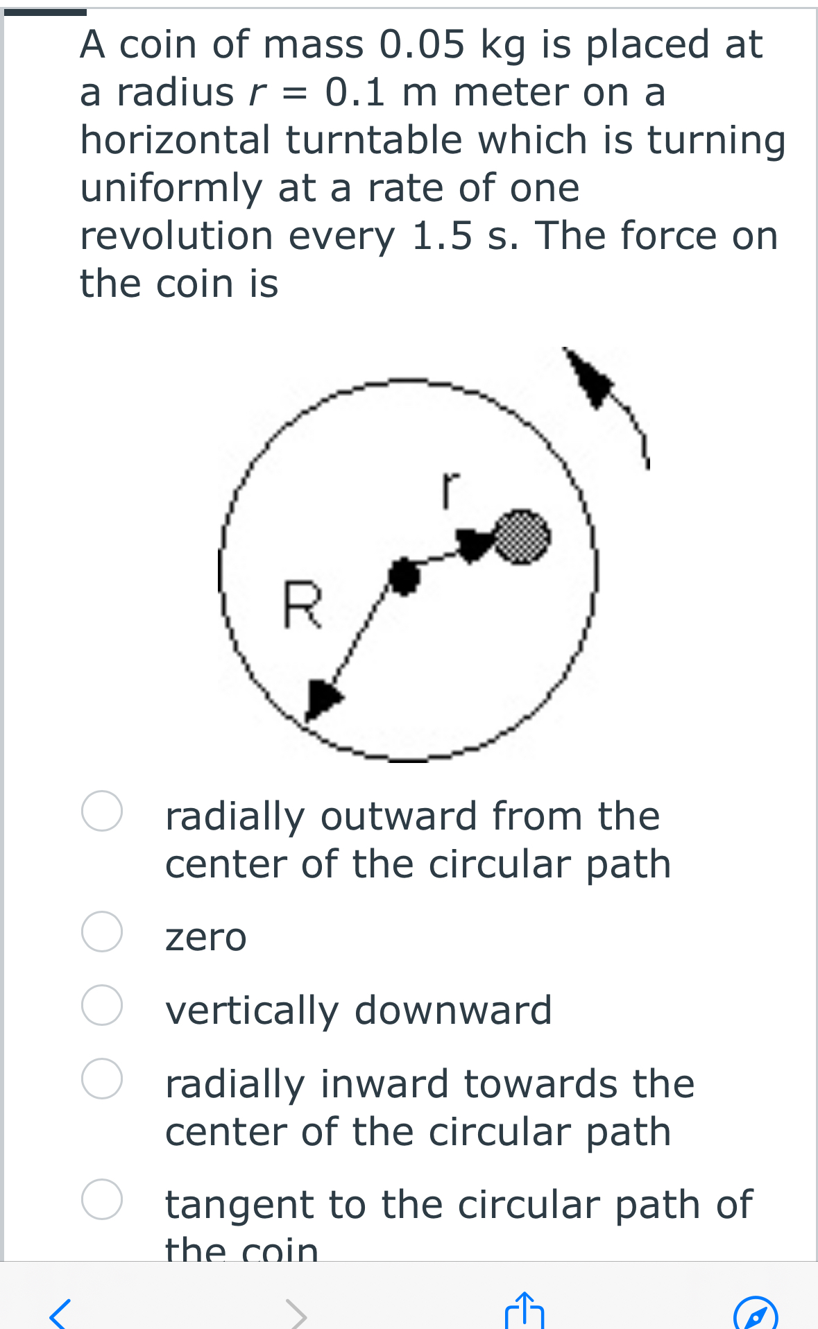 Solved A coin of mass 0.05kg is placed at a radius r=0.1m | Chegg.com