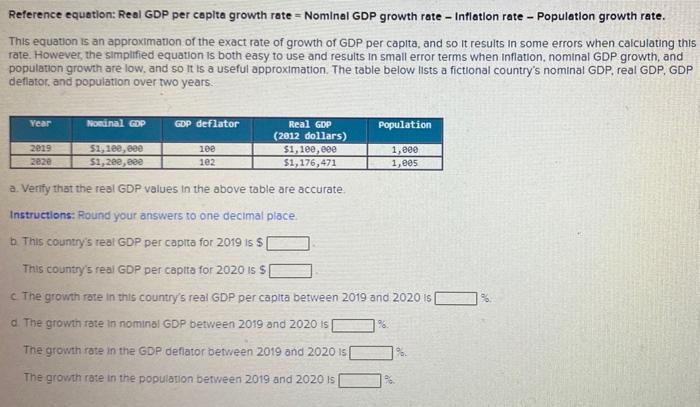 Solved Reference equation: Real GDP per capita growth | Chegg.com