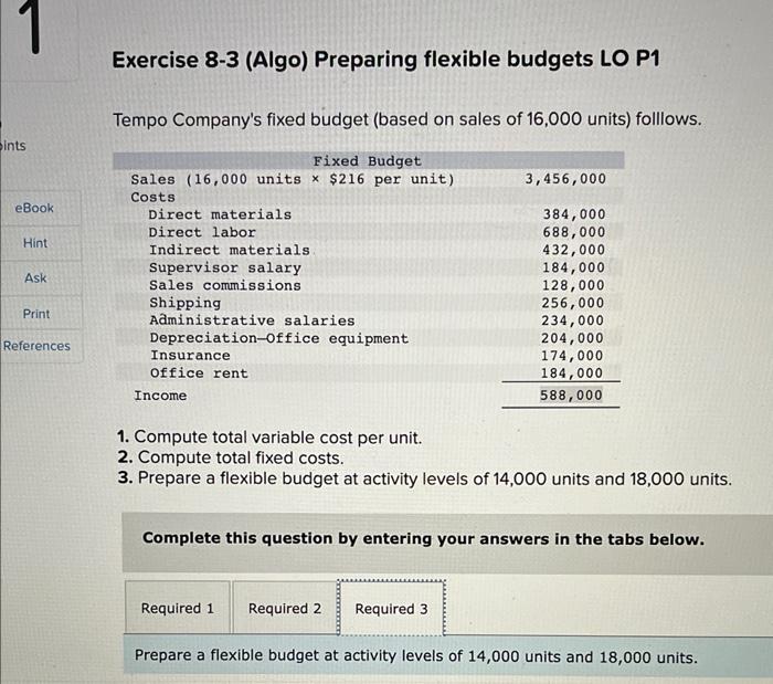 Solved Exercise 8-3 (Algo) Preparing flexible budgets LO P1 | Chegg.com