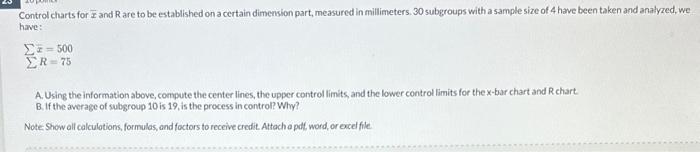 Solved Control charts for xˉ and R are to be established on | Chegg.com