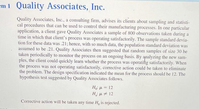 Solved em 1 Quality Associates, Inc. Quality Associates, | Chegg.com