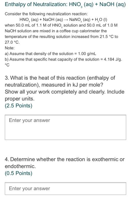 Solved Enthalpy of Neutralization: HCl(aq) + NaOH(aq) | Chegg.com