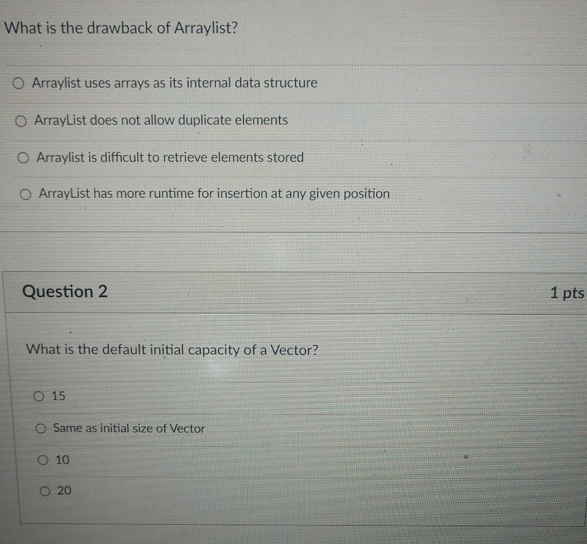 Solved What is the drawback of Arraylist? Arraylist uses | Chegg.com