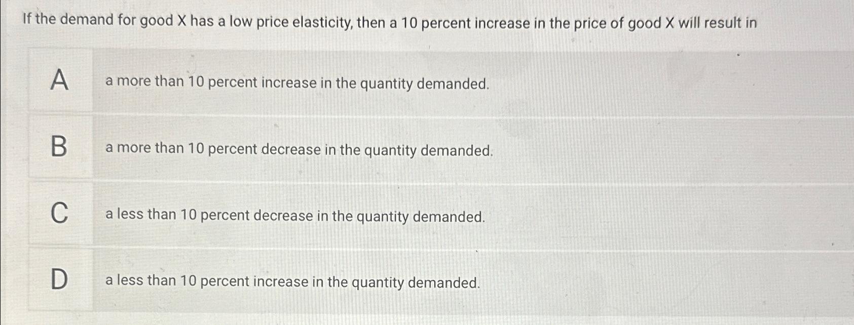Solved If the demand for good x ﻿has a low price elasticity, | Chegg.com