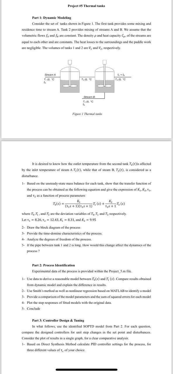 Solved Project #5 ﻿Thermal tanksPart 1: Dynamic | Chegg.com