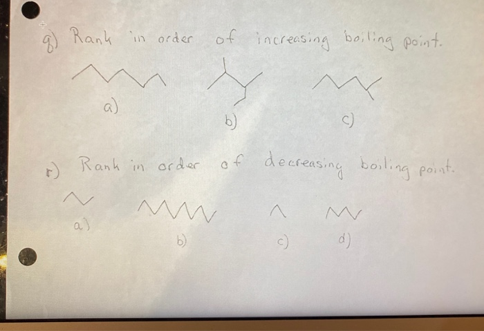 Solved g) Rank in order of increasing boiling point. Rank in | Chegg.com