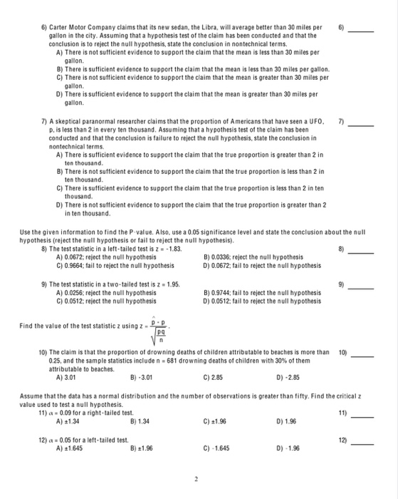 Solved MULTIPLE CHOICE (4.8 POINTS EACH). Express the null | Chegg.com