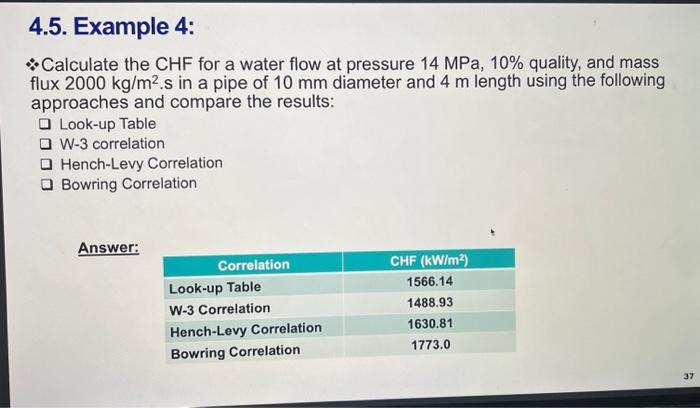 Solved ∗ Calculate the CHF for a water flow at pressure | Chegg.com