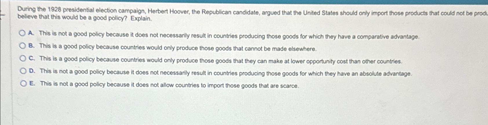 Solved During the 1928 ﻿presidential election campaign, | Chegg.com