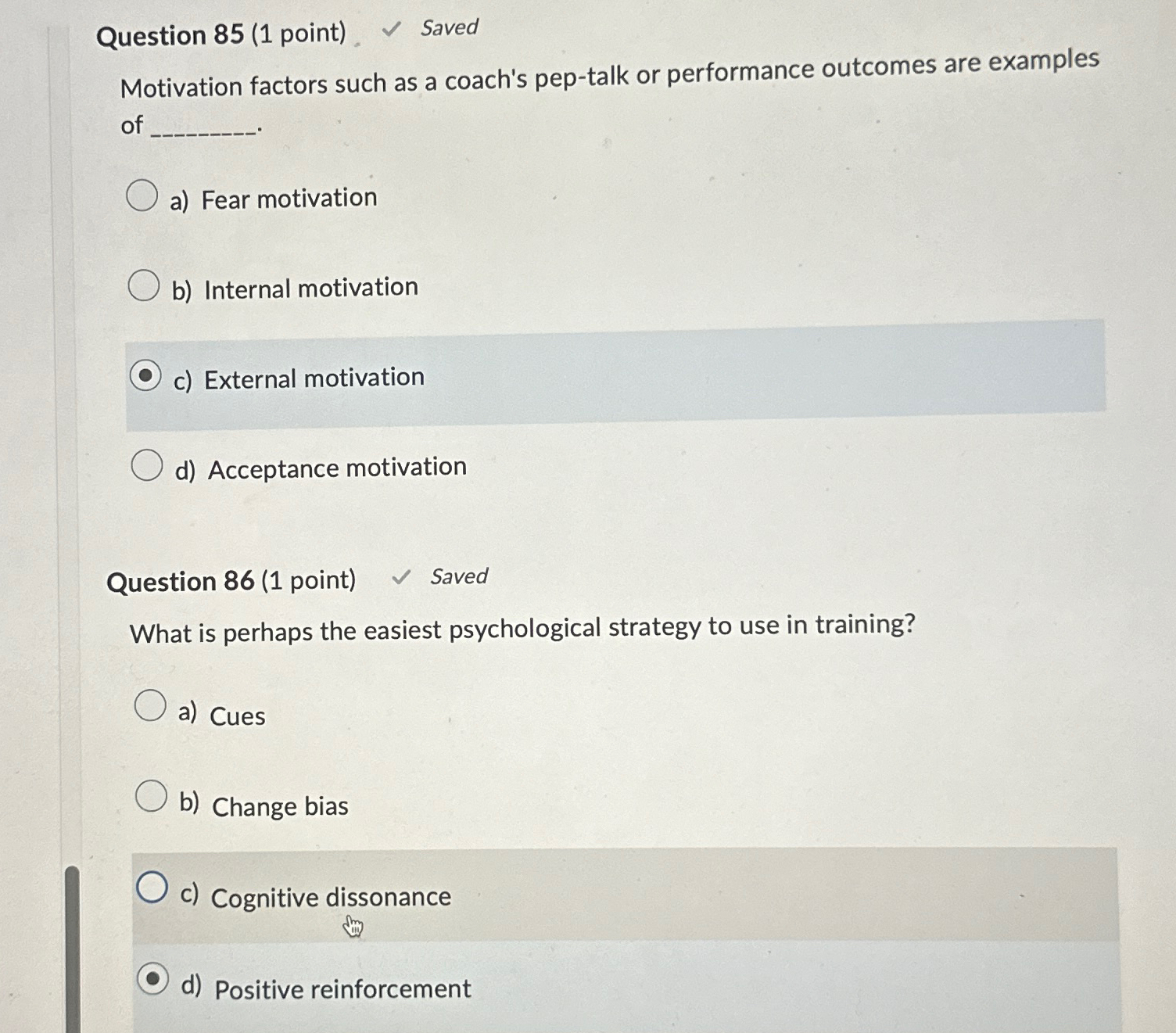 Solved Question 85 (1 ﻿point)SavedMotivation factors such as | Chegg.com