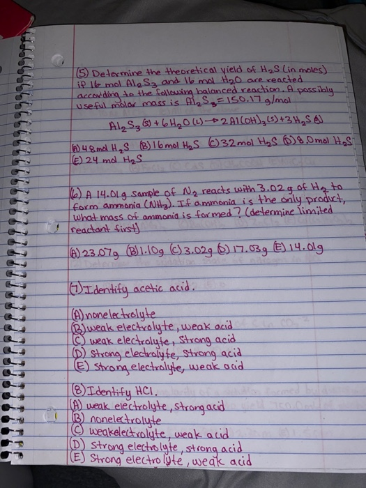 Solved 15 Determine the theoretical yield of H2S lin moles) | Chegg.com