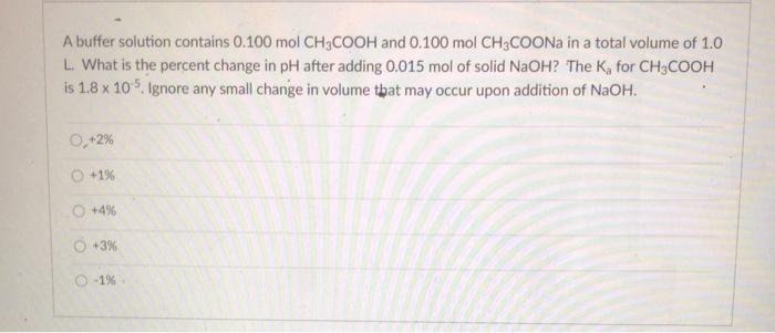 Solved A buffer solution contains 0.100 mol CH3COOH and | Chegg.com