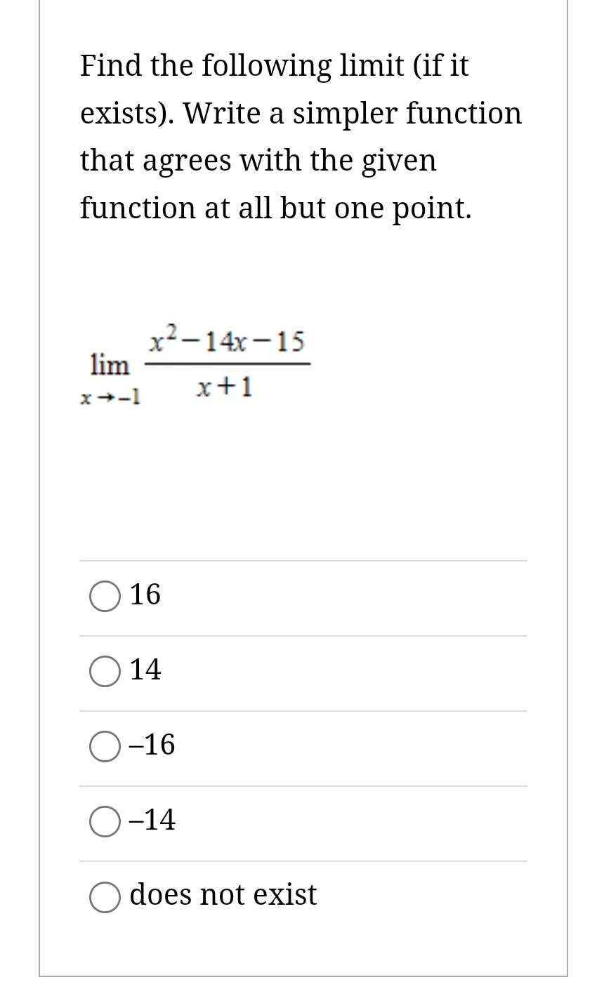Solved Find the following limit (if it exists). Write a | Chegg.com