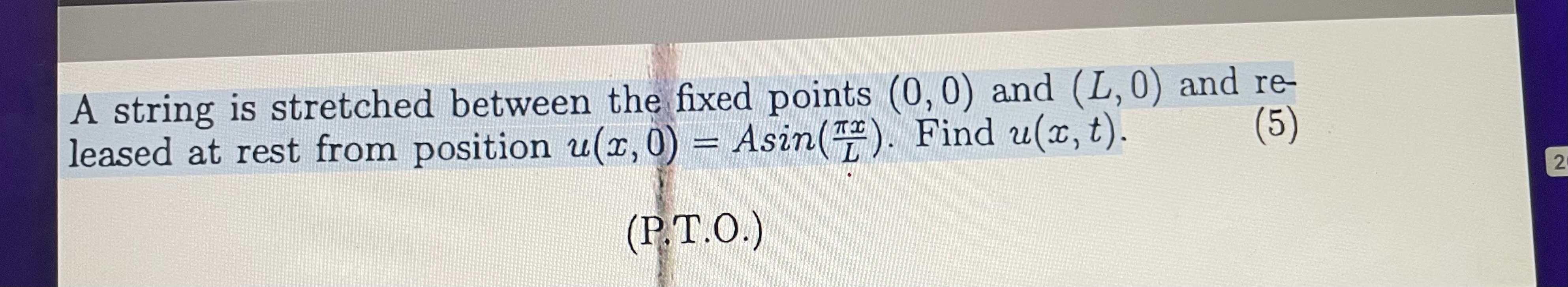 Solved A string is stretched between the fixed points (0,0) | Chegg.com