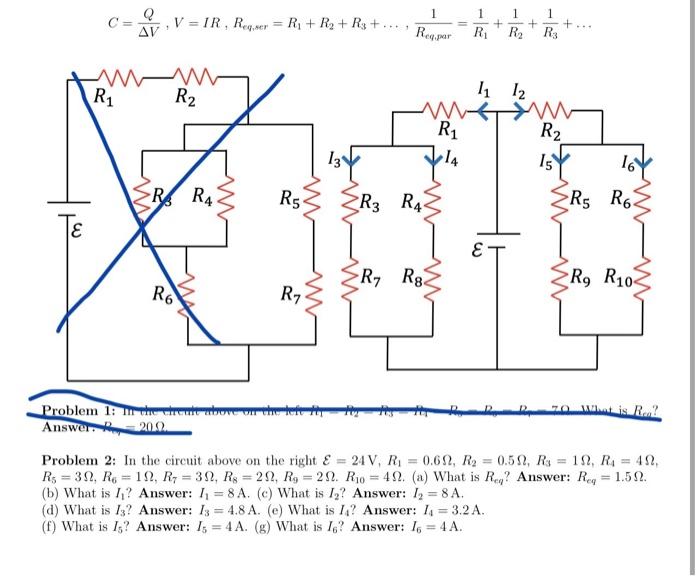 Solved C=ΔVQ,V=IR,Req,ser =R1+R2+R3+…,Req,par | Chegg.com