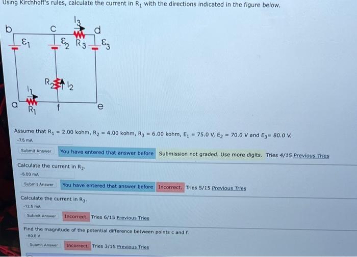 Solved ume that R1=2.00kohm,R2=4.00kohm,R3=6.00kohm,E1=75.0 | Chegg.com