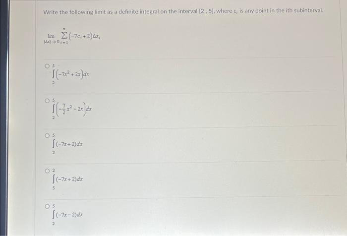 Solved Write the following limit as a definite integral on | Chegg.com