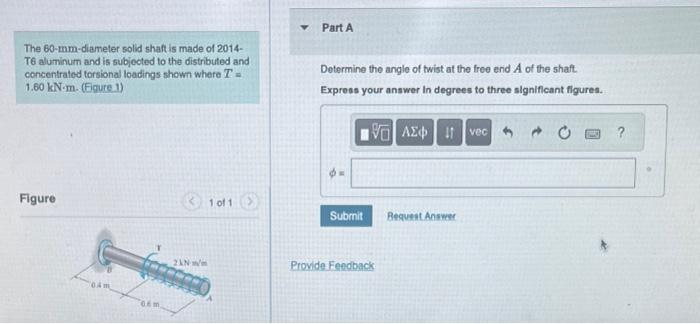 Solved The 60-mm-diameter solid shaft is made of 2014-T6 | Chegg.com