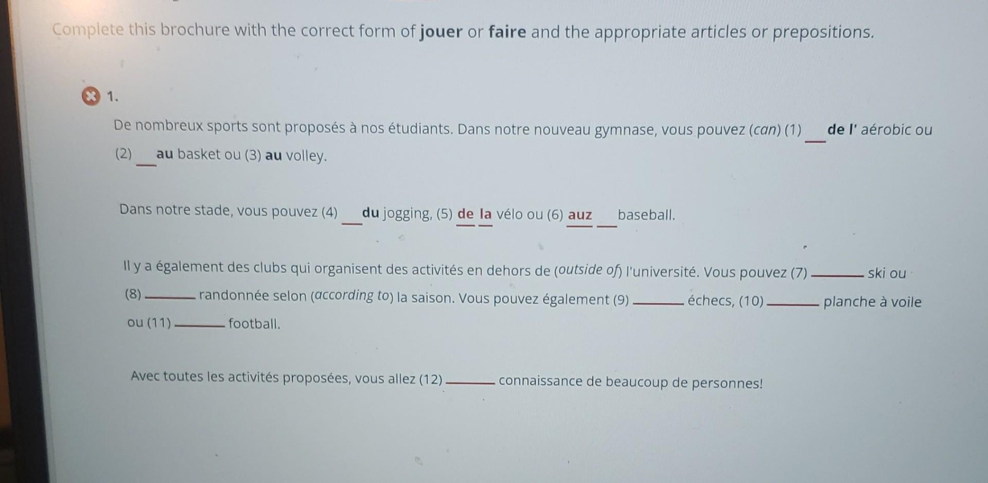 mplete this brochure with the correct form of jouer | Chegg.com