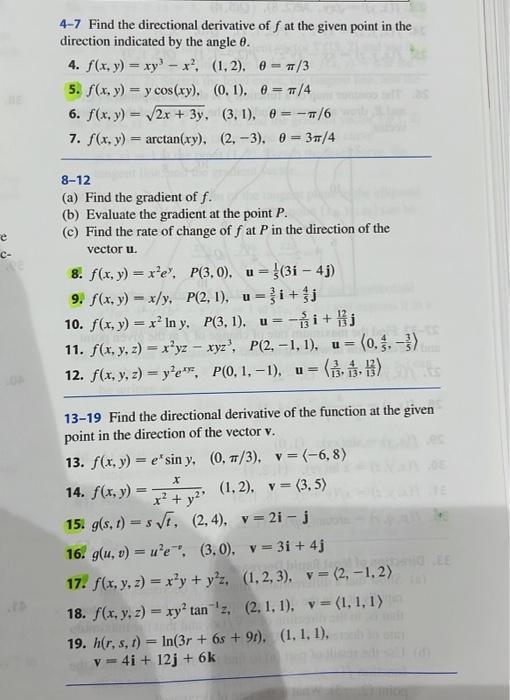 Solved 4-7 Find the directional derivative of f at the given | Chegg.com
