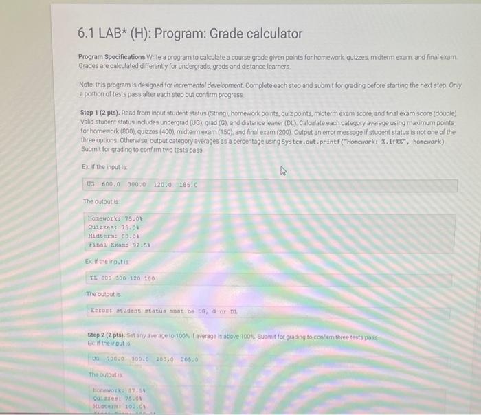 61 Lab H Program Grade Calculator Program 
