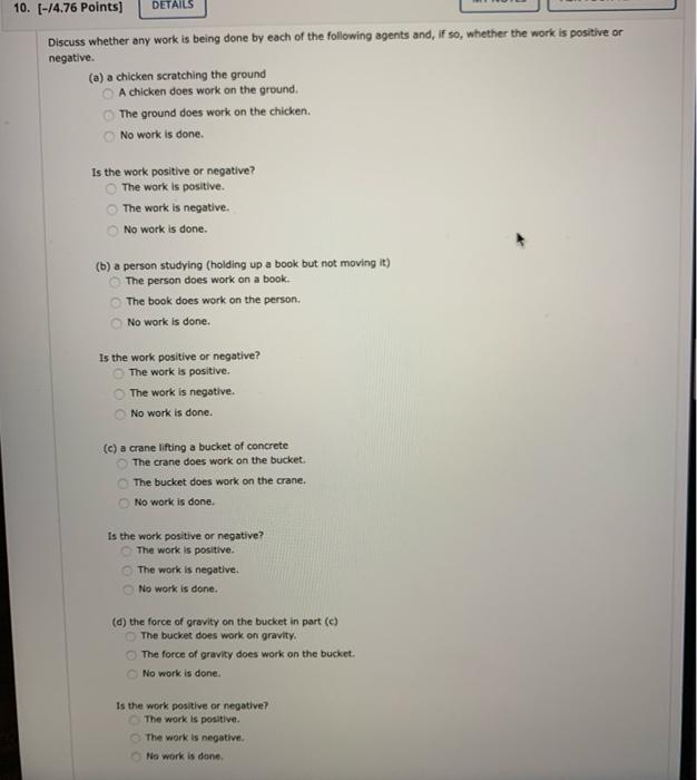 Solved 10. 1-14.76 Points] DETAILS Discuss whether any work | Chegg.com