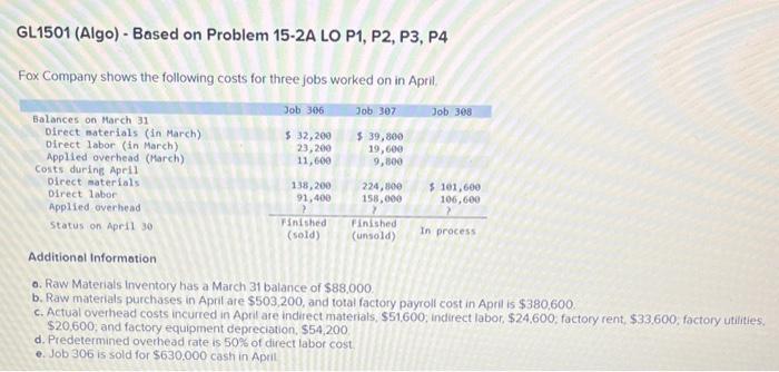 GL1501 (Algo) - Based on Problem 15-2A LO P1, P2, P3, | Chegg.com