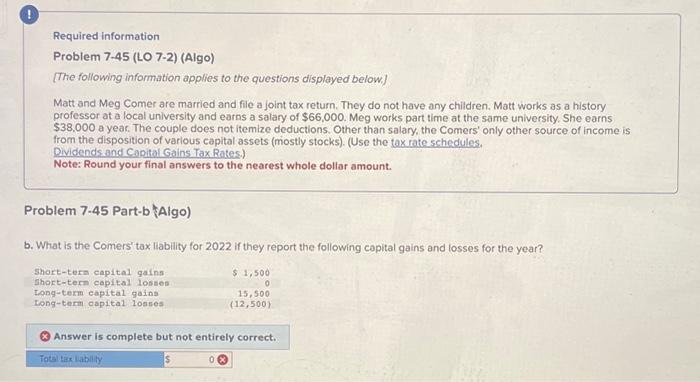 Solved Required information Problem 7-45 (LO 7-2) (Algo) | Chegg.com