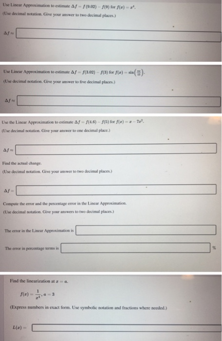 Solved Use Linear Approximation to estimate Af - (9.02) - | Chegg.com