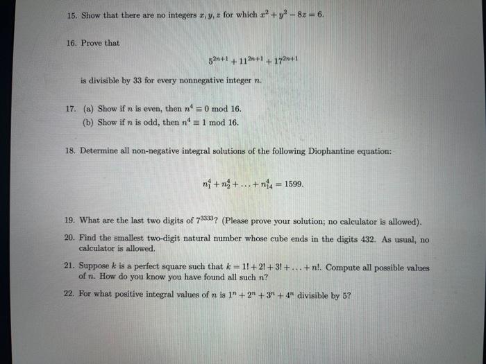 Solved 15. Show that there are no integers x,y,z for which | Chegg.com