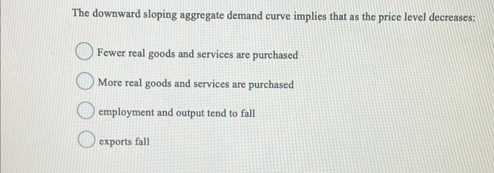 Solved The downward sloping aggregate demand curve implies | Chegg.com